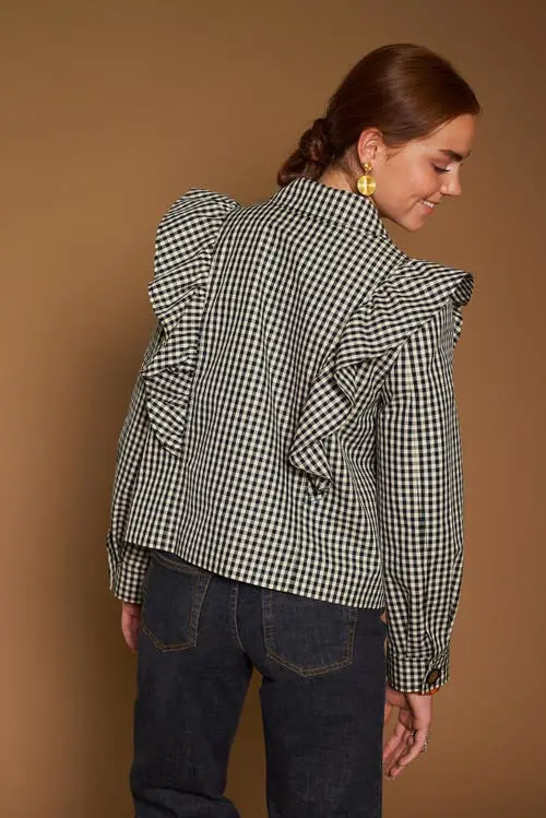 MAISON COMMON Gingham Outdoor Jacket With Ruffles
