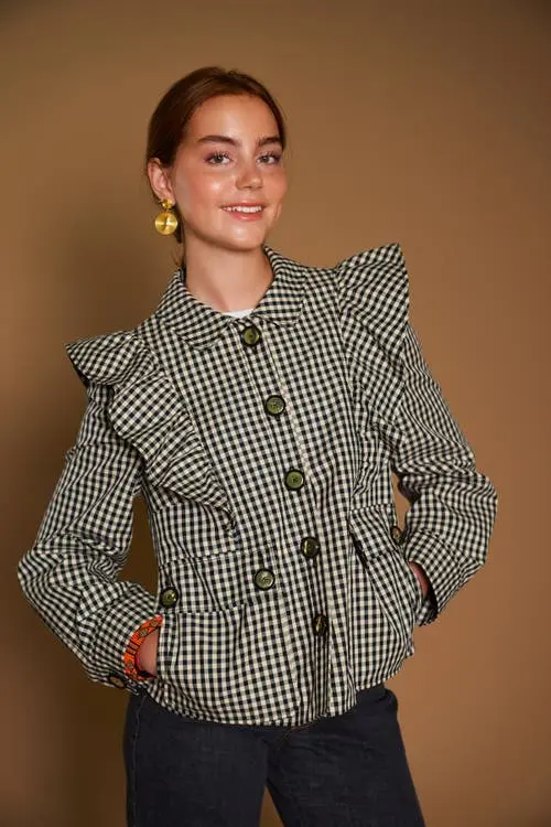 MAISON COMMON Gingham Outdoor Jacket With Ruffles