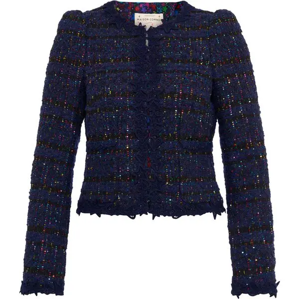 MAISON COMMON Sequins Tweed Jacket With Macrame Trimming