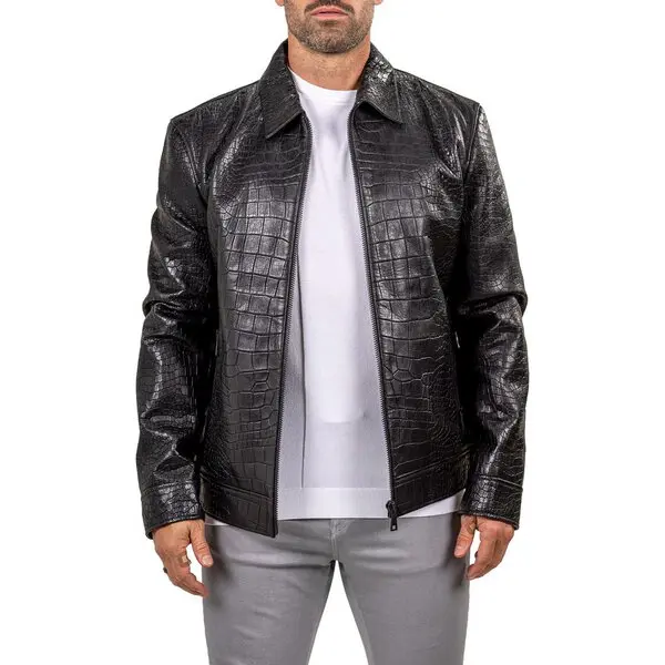 MACEOO Marthyr Croc Embossed Leather Jacket