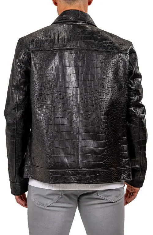 MACEOO Marthyr Croc Embossed Leather Jacket