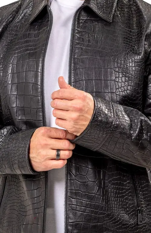 MACEOO Marthyr Croc Embossed Leather Jacket