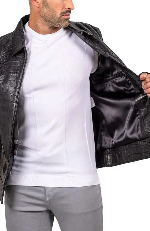 MACEOO Marthyr Croc Embossed Leather Jacket