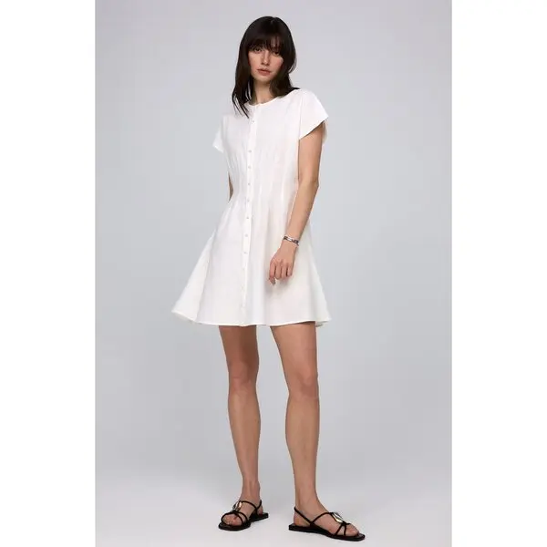 JUANA Flora Pleated Shirt Dress - White
