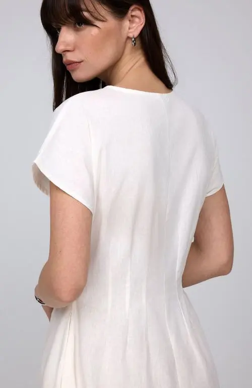 JUANA Flora Pleated Shirt Dress With Cap Sleeves - White