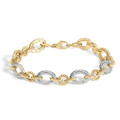 HAUS OF BRILLIANCE Gold Vermeil Diamond Oval Link Bracelet - Silver
