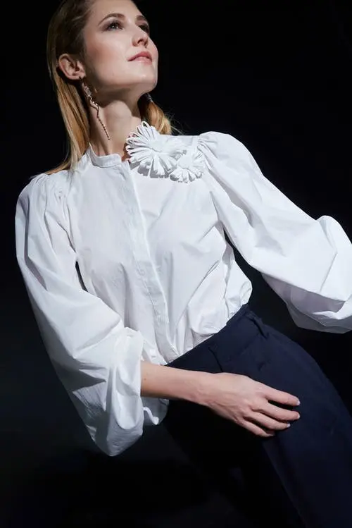 MAISON COMMON Cotton Poplin Blouse With Flower Pin