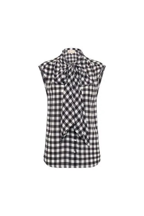 MAISON COMMON Printed Silk Tie Neck Top
