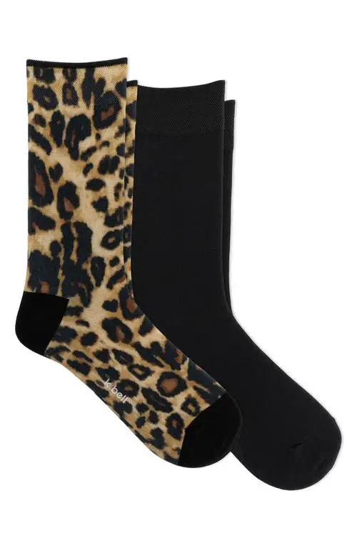 K BELL SOCKS Leopard Print And Solid Crew Socks 2 Pack - Black
