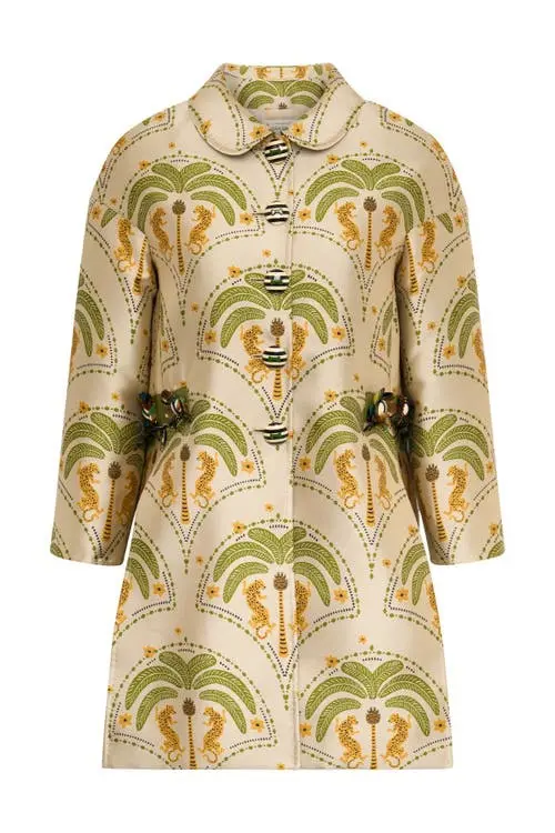 MAISON COMMON Jacquard Long Jacket With Embroidery - Sand/green