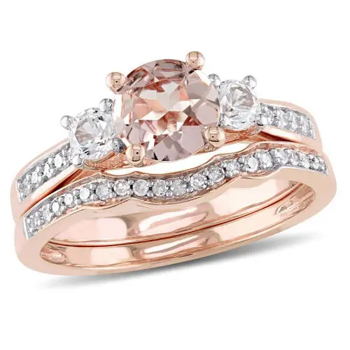 JULIANNA B. Rose Gold 3-stone Bridal Ring Set With And Created White Sapphire