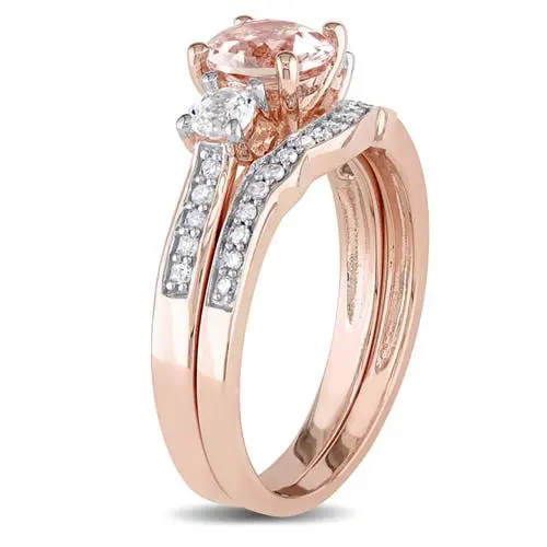 JULIANNA B. Rose Gold 3-stone Bridal Ring Set With And Created White Sapphire