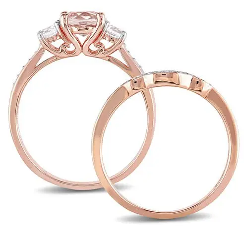 JULIANNA B. Rose Gold 3-stone Bridal Ring Set With And Created White Sapphire