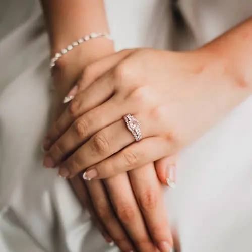 JULIANNA B. Rose Gold 3-stone Bridal Ring Set With And Created White Sapphire