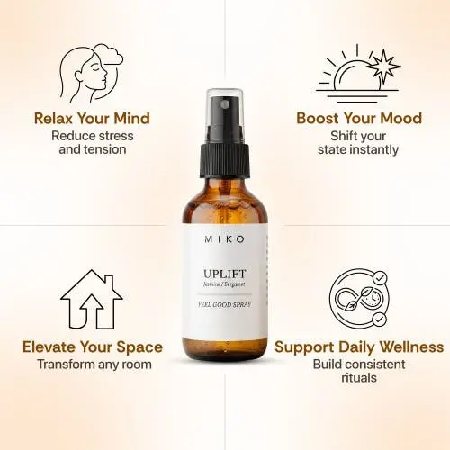MIKO Uplift Room + Linen Mist With Jasmine & Bergamot 100% Organic 2 Fl Oz