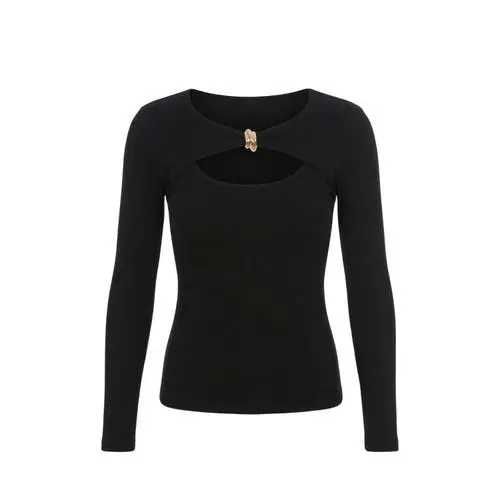 MONLICIA Detail Cutout Long Sleeve Stretch Top - Black