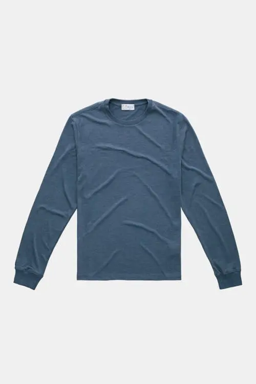 WOLF VS. GOAT (WVG) Heavyweight Long Sleeve Viscose Jersey Crewneck - Navy