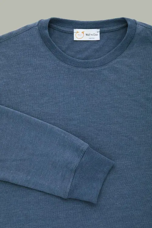 WOLF VS. GOAT (WVG) Heavyweight Long Sleeve Viscose Jersey Crewneck - Navy