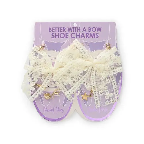 PACKED PARTY Lace Bow And Gold Charm Shoe Charm Set