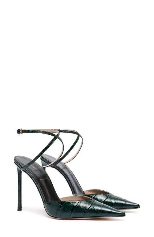 TOM FORD Selen Croc Embossed Leather Ankle Strap Pump - Emerald Green