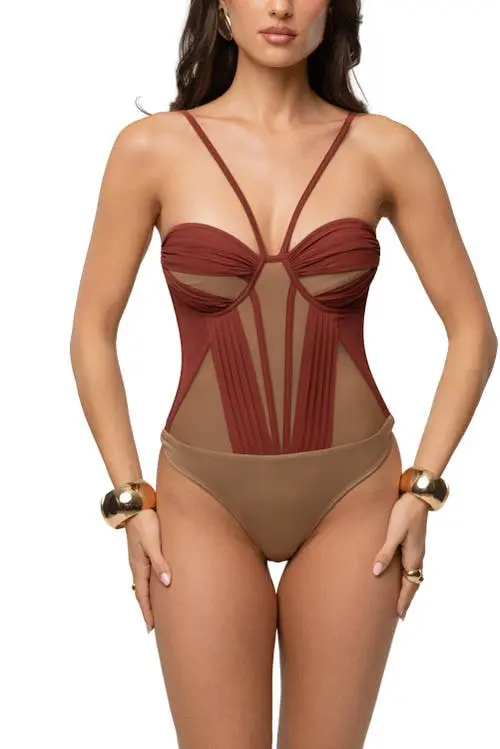 JLUXLABEL Illusion Contrast Bodysuit - Maroon