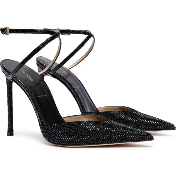 TOM FORD Selen Crystal Leather Ankle Strap Pump