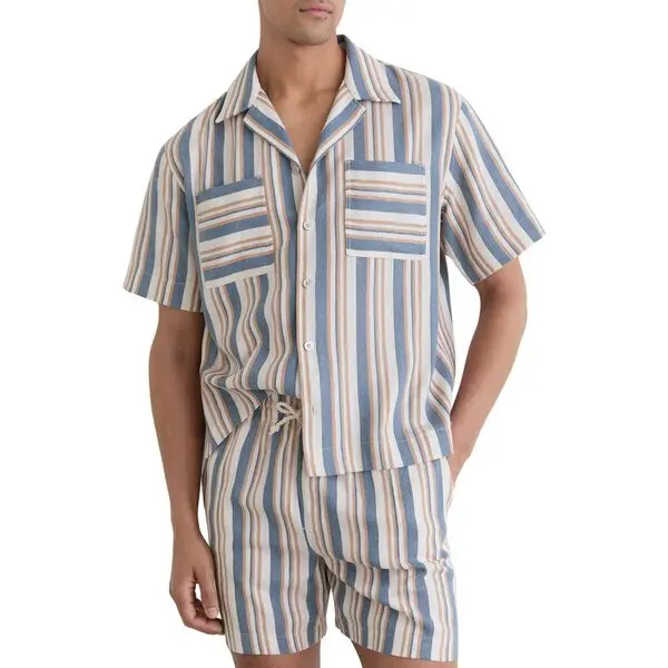 REISS Celeste Striped Camp Shirt - Blue/ecru