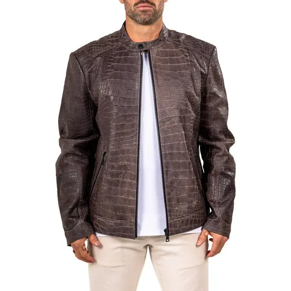 MACEOO Marthyr Croc Embossed Leather Jacket