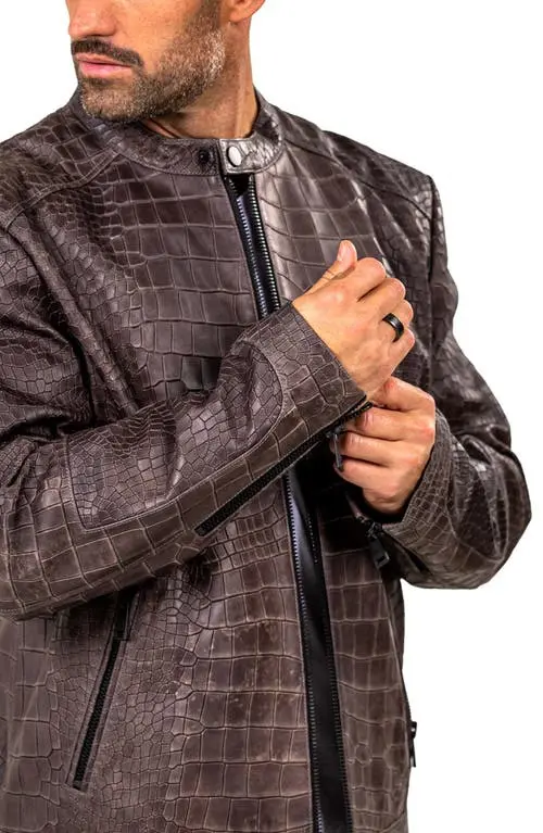 MACEOO Marthyr Croc Embossed Leather Jacket