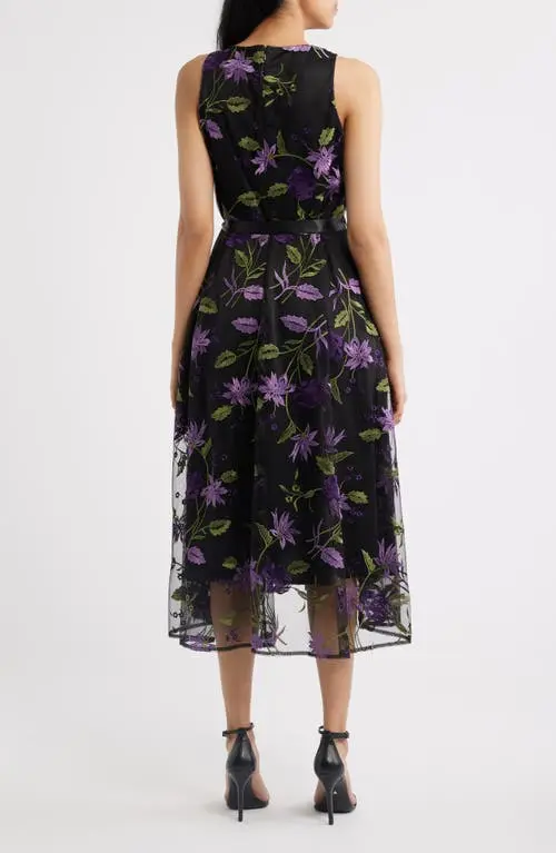 Tahari Embroidered Sleeveless Fit & Flare Dress