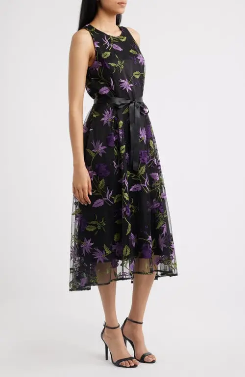 Tahari Embroidered Sleeveless Fit & Flare Dress
