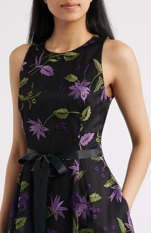 Tahari Embroidered Sleeveless Fit & Flare Dress