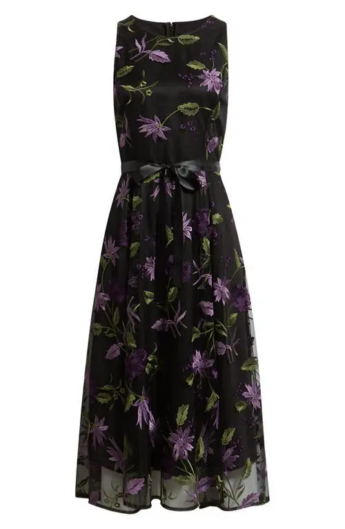 Tahari Embroidered Sleeveless Fit & Flare Dress