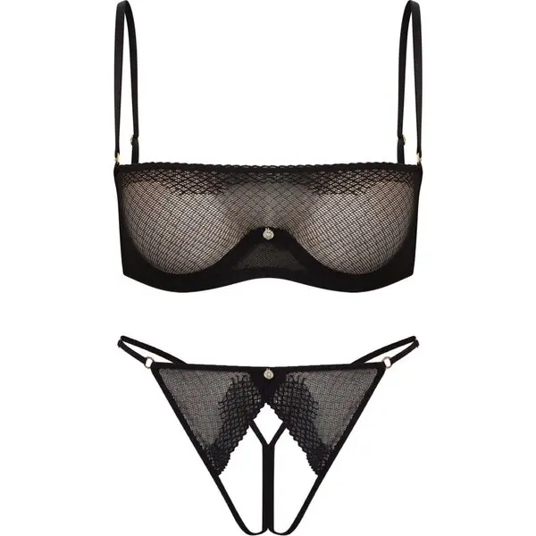 HOUSE OF SILK Lumiere Mesh Bra And Open-back Thong Set - Black
