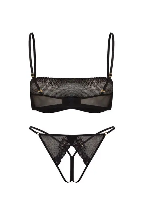 HOUSE OF SILK Lumiere Mesh Bra And Open-back Thong Set