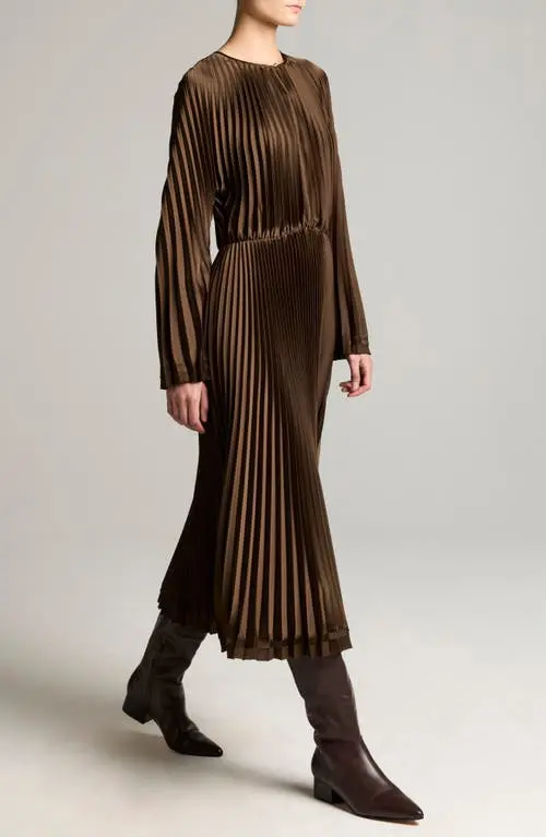 Vince Pleated Long Sleeve Midi Dress