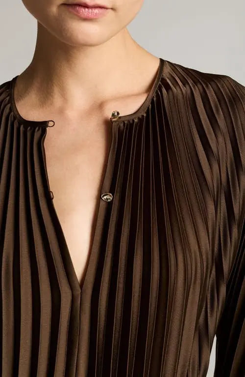 Vince Pleated Long Sleeve Midi Dress