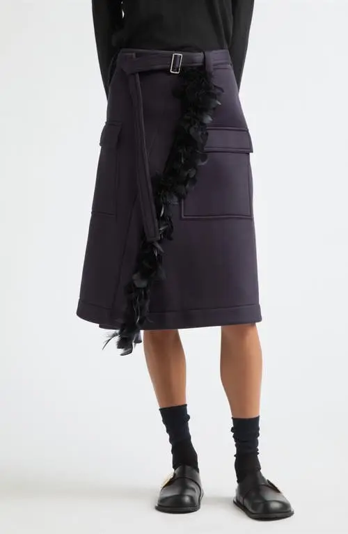Plan C Feather-trimmed Midi Skirt