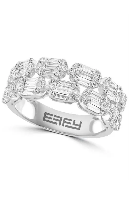 EFFY 14k White Gold Diamond Baguette And Pave Band Ring - 14k Gold