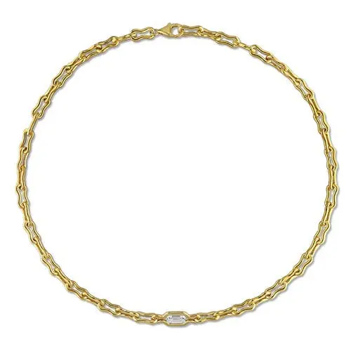 JULIANNA B. 2 Ctw Emerald-cut Lab-grown Diamond Link Necklace In 18k Gold Vermeil