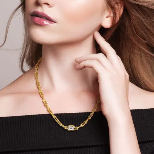 JULIANNA B. 2 Ctw Emerald-cut Lab-grown Diamond Link Necklace In 18k Gold Vermeil