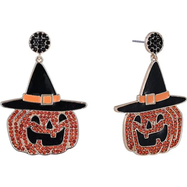 HALLMARK Halloween Jack-o'-lantern Witch Hat Dangle Earrings