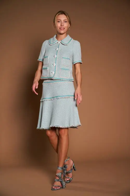MAISON COMMON Two-tone Tweed Skirt With Patch Pockets And Trimming