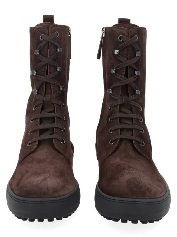 TOD'S Lace-up Suede Ankle Boots - Brown