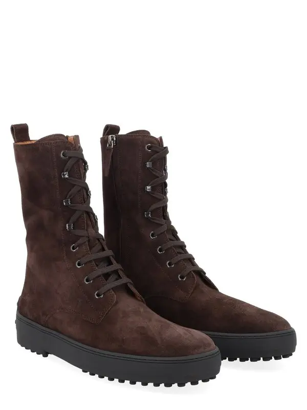 TOD'S Lace-up Suede Ankle Boots - Brown