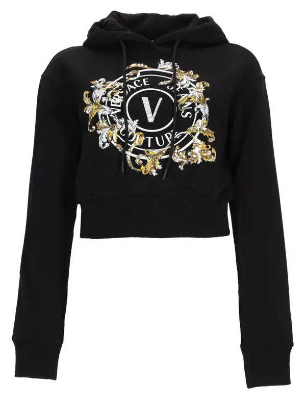 Versace Baroque Emblem Cropped Hoodie - Black