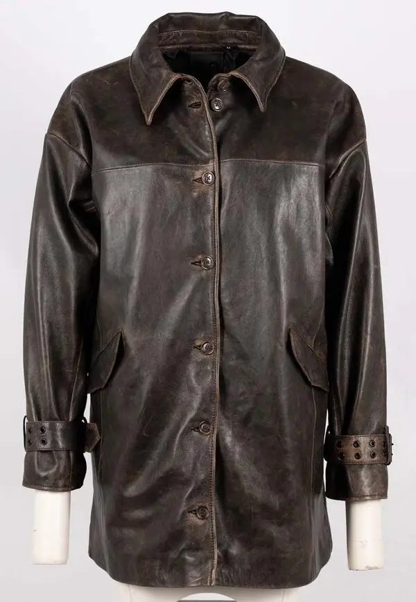 Mauritius Teona Distressed Leather Shacket With Buckle Cuffs