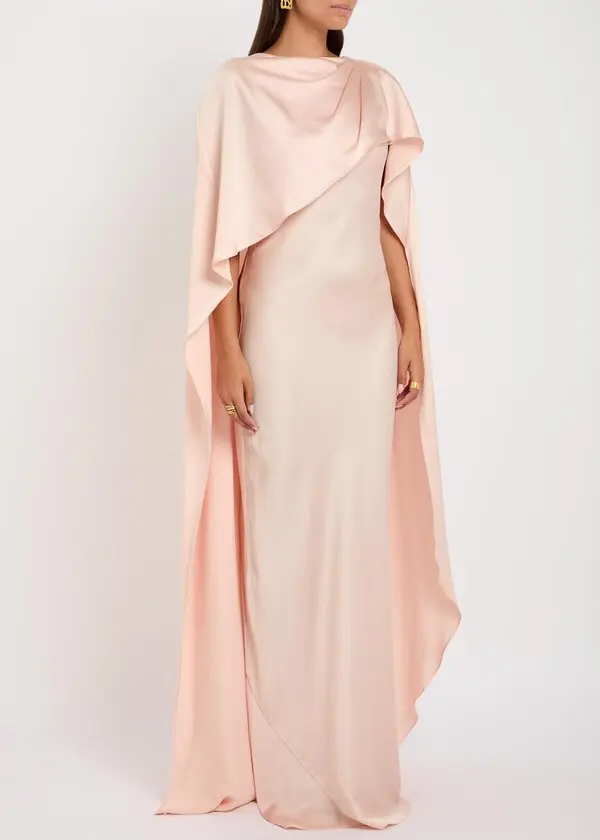 Simkhai Izel Draped Cape Satin-crepe Gown