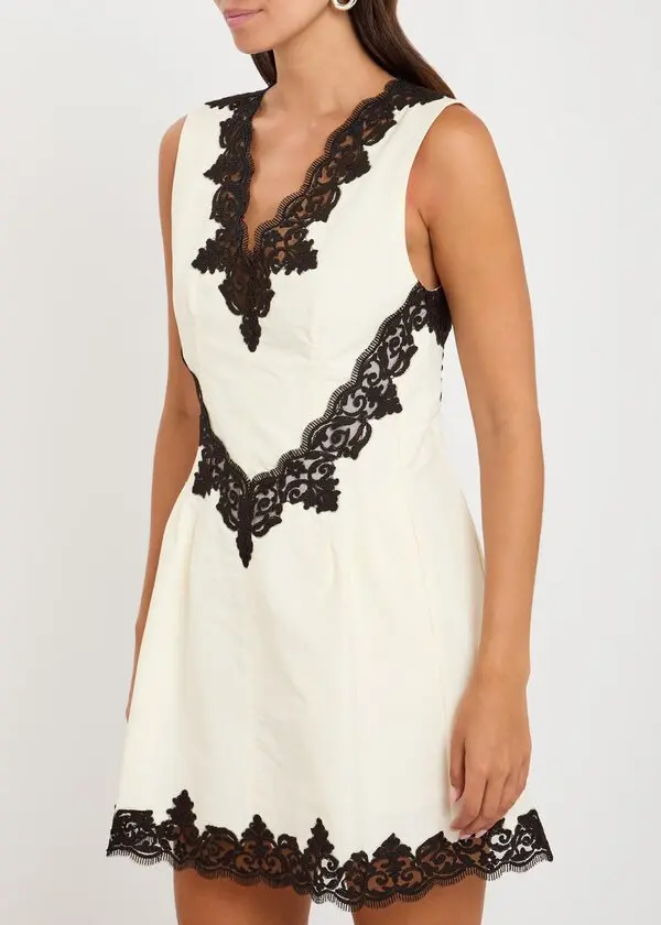 Simkhai Minna Lace-appliquéd Cotton-blend Faille Mini Dress - White