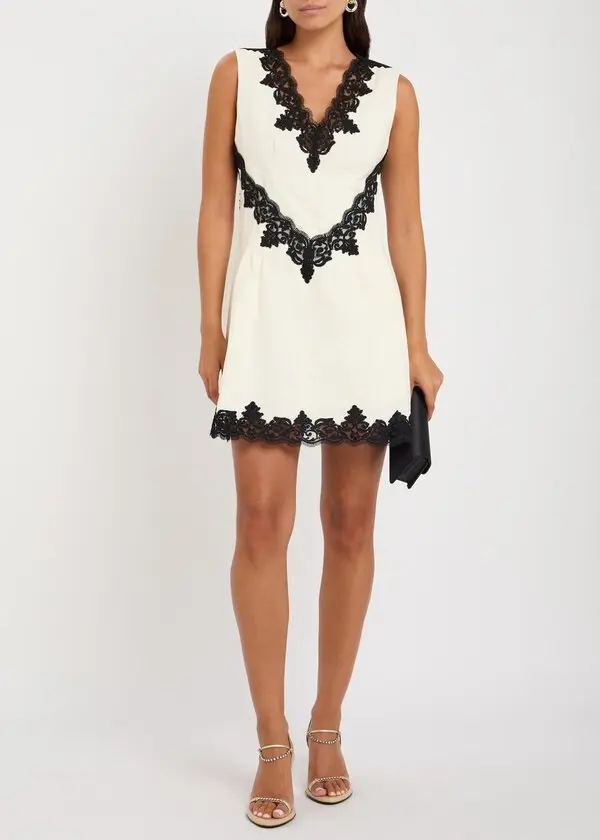 Simkhai Minna Lace-appliquéd Cotton-blend Faille Mini Dress - White